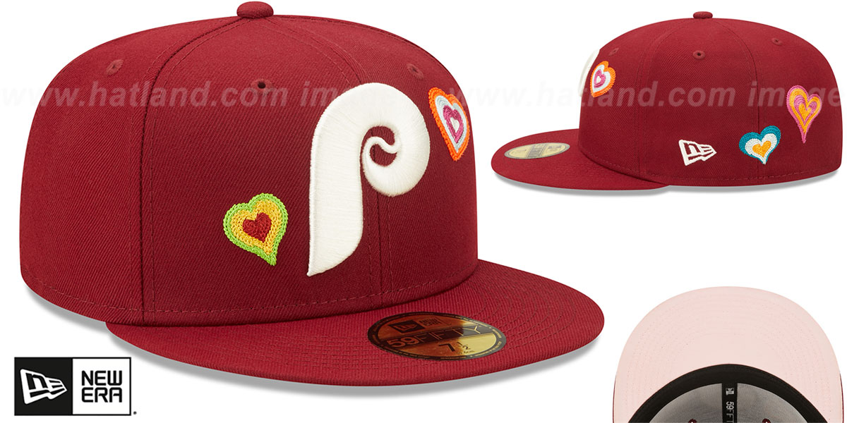 Philadelphia Phillies CHAIN STITCH HEARTS Burgundy Fitted Hat