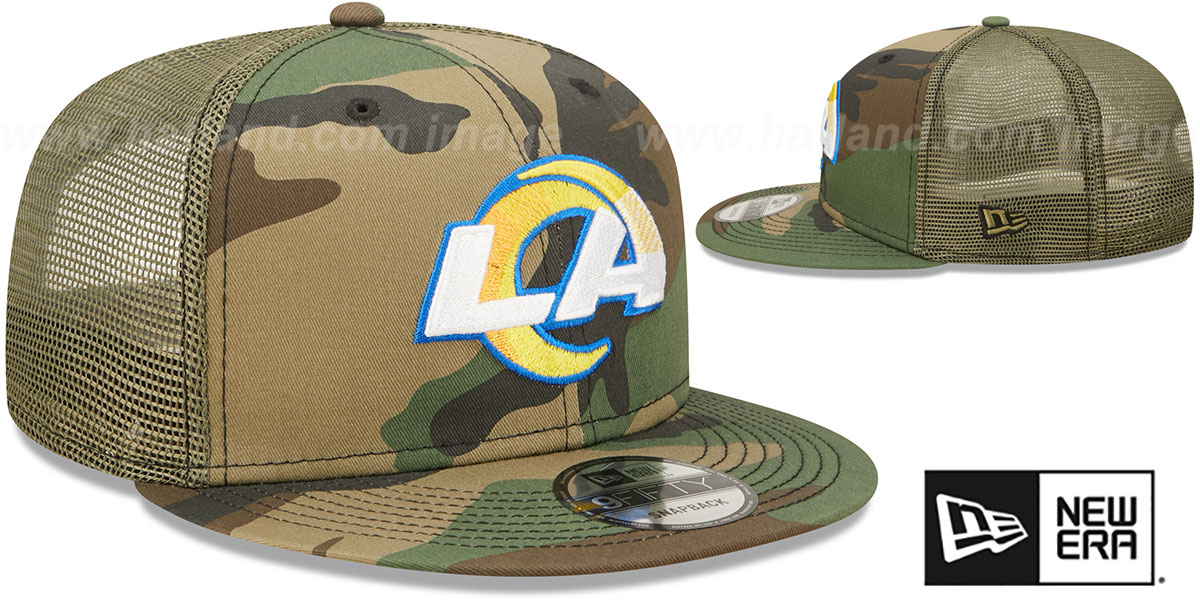 Los Angeles Rams ARMY CAMO TRUCKER Hat by New Era
