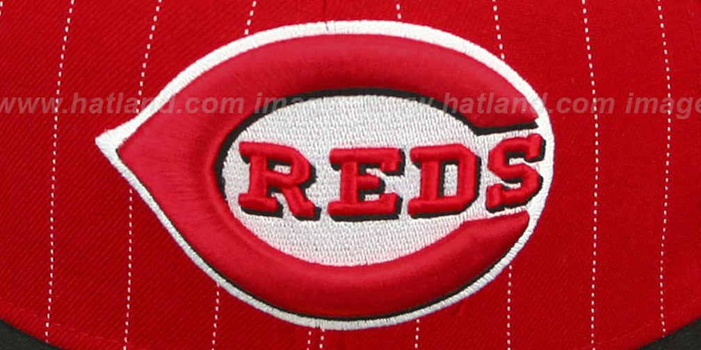 Cincinnati Reds Pin Script Red Black Fitted Hat By New Era