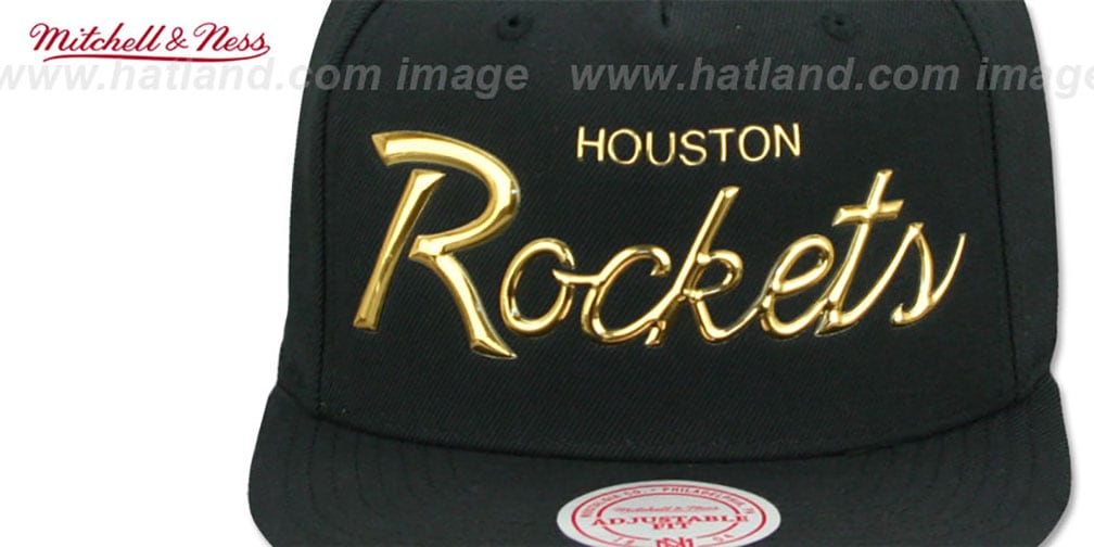 Houston Rockets LIQUID METALLIC SCRIPT SNAPBACK Black-Gold Hat