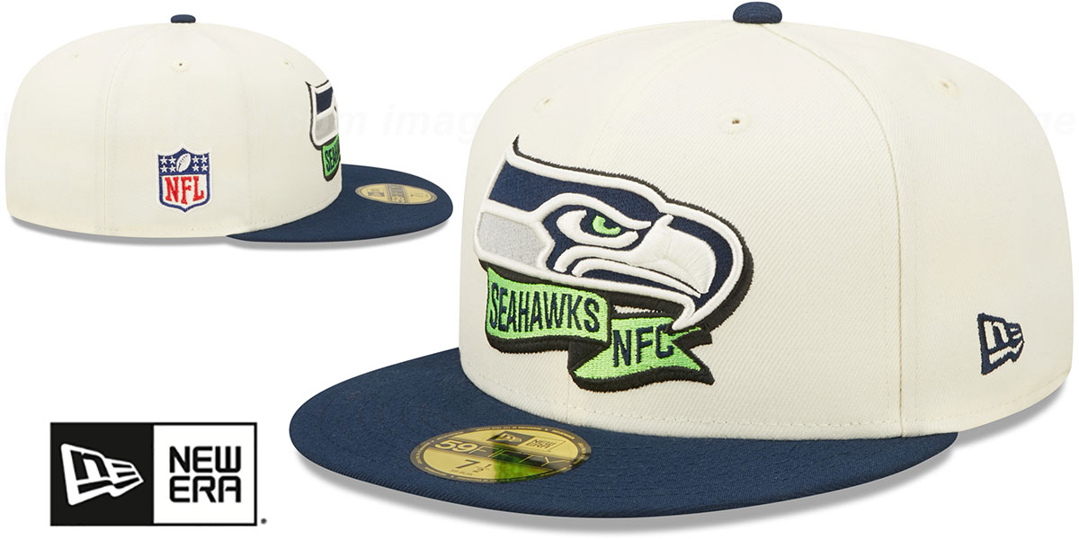 Seattle Seahawks 2022 NFL SIDELINE Cream-Navy Fitted Hat