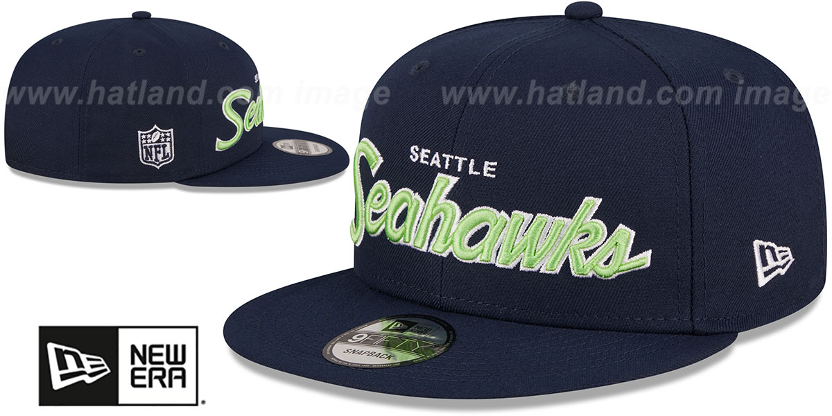 Seattle Seahawks SCRIPT-UP SNAPBACK Navy Hat by New Era