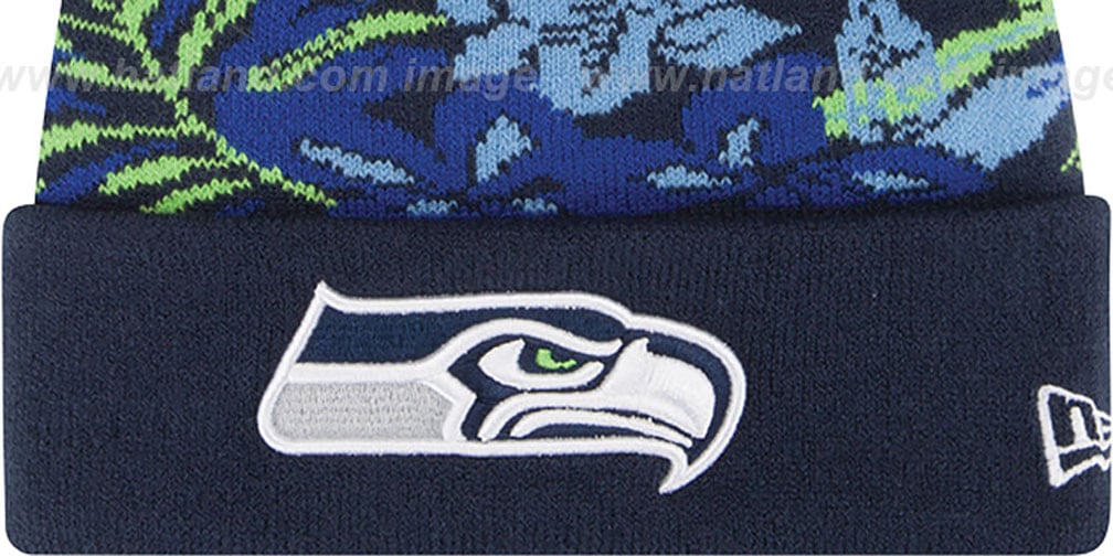Seahawks SNOW-TROPICS Navy Knit Beanie Hat by New Era