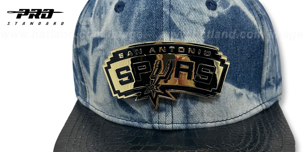 San Antonio Spurs GOLD METAL BADGE STRAPBACK Denim-Black Hat
