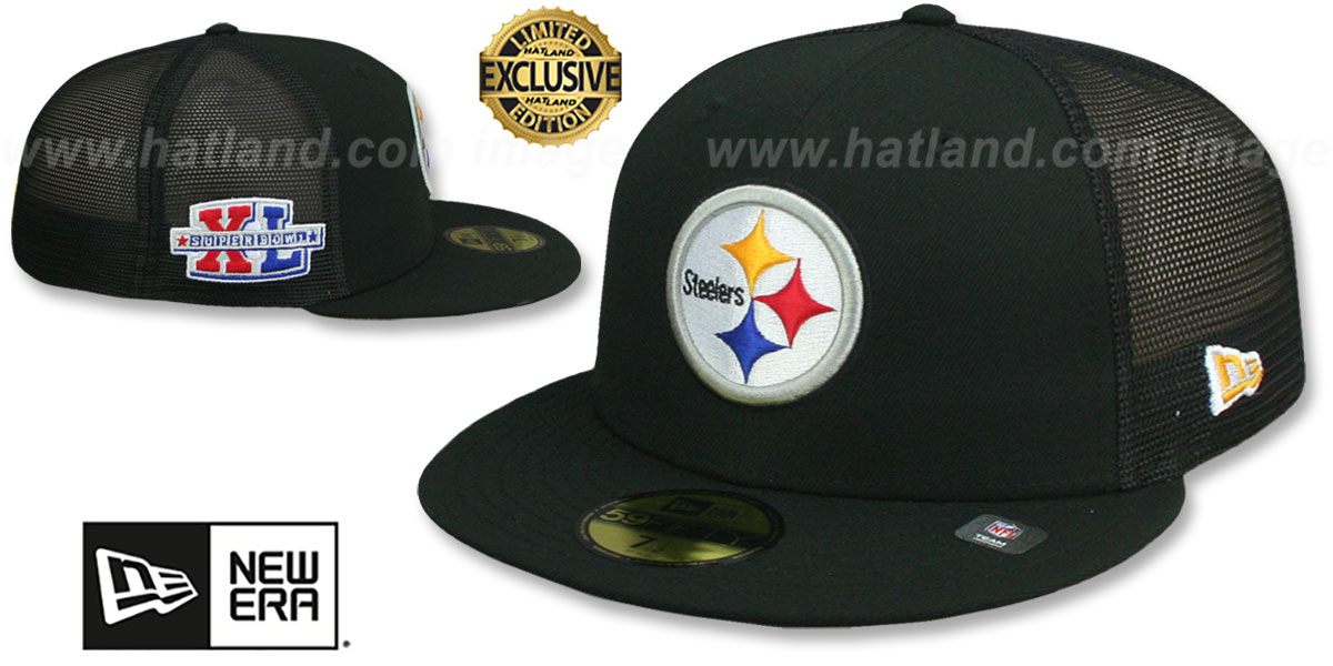 Pittsburgh Steelers SB XL MESH-BACK SIDE-PATCH Black-Black Fitted