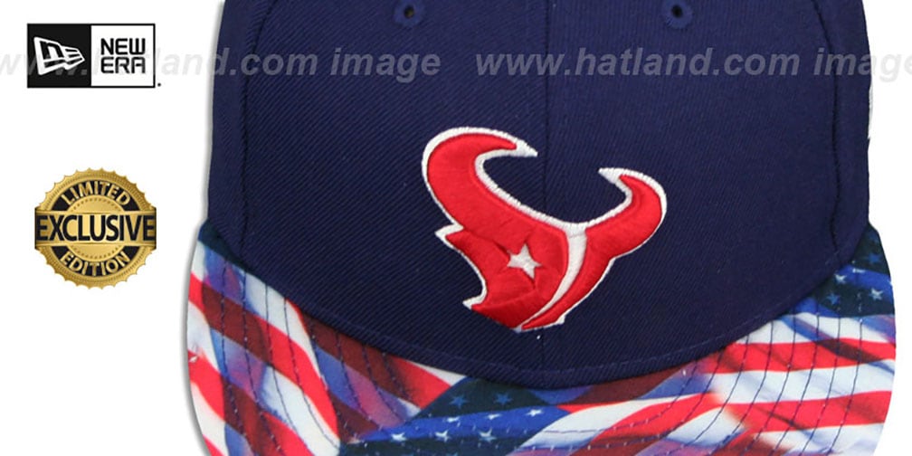 Houston Texans USA WAVING-FLAG Navy Fitted Hat by New Era