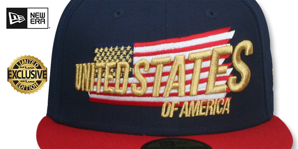 American United States FLAG BURST Navy-Red Fitted Hat