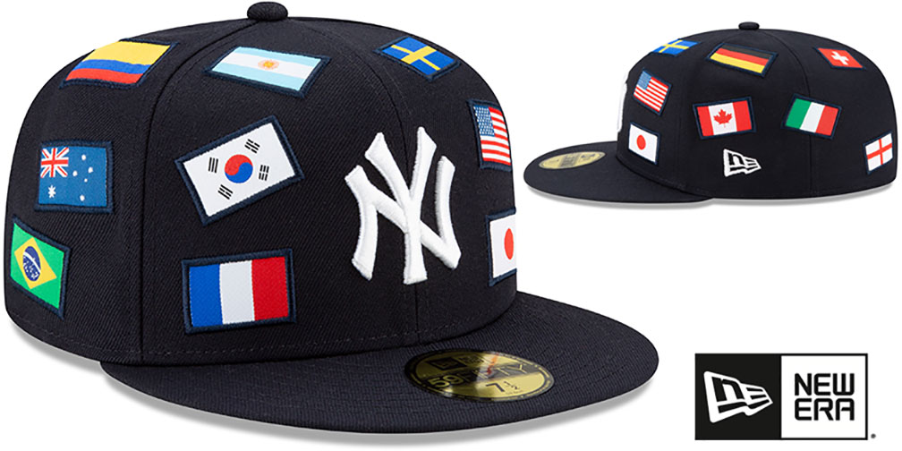 New York Yankees ALL-OVER COUNTRY FLAGS Navy Fitted Hat