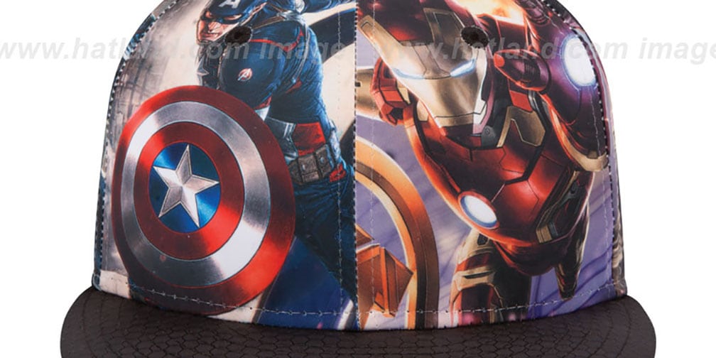 Marvel Avengers CHARACTER ALL-OVER Multi-Black Fitted Hat