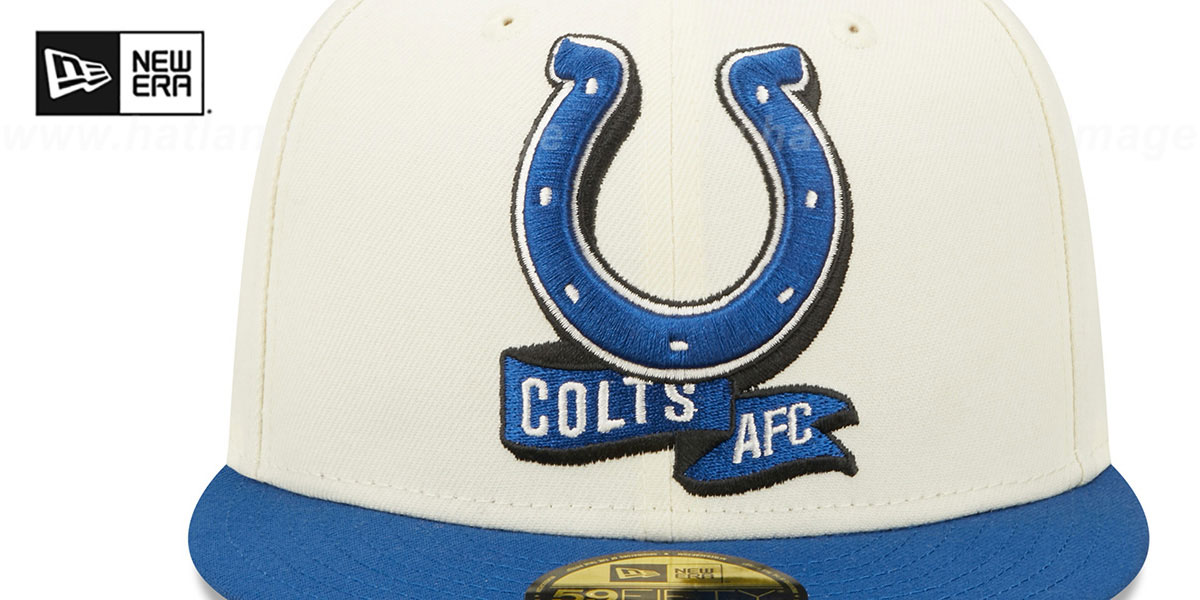 Indianapolis Colts 2022 NFL SIDELINE Cream-Royal Fitted Hat