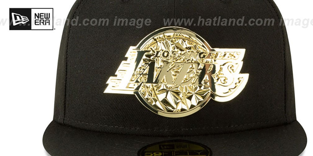 Los Angeles Lakers GOLD SHATTERED METAL-BADGE Black Fitted Hat