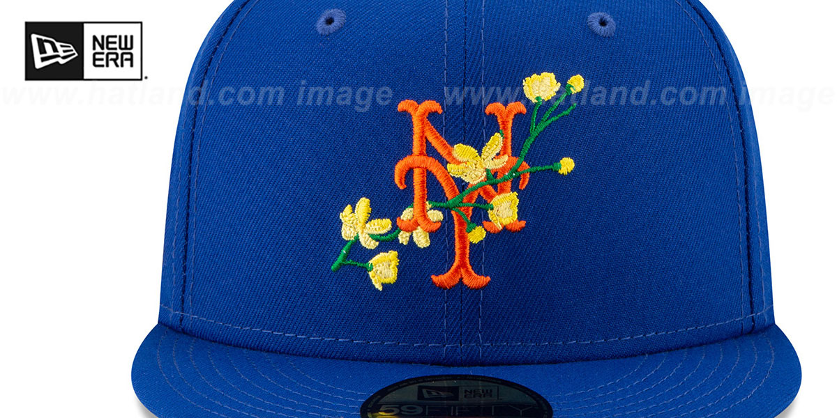 New York Mets LOGO BLOOM SIDE-PATCH Royal-Yellow Fitted Hat
