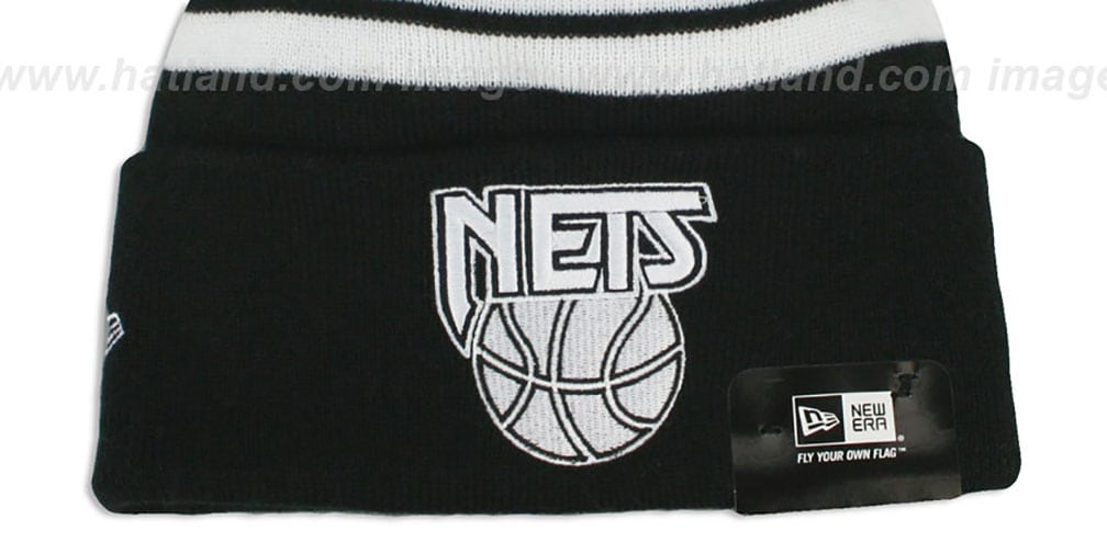 New Jersey Nets BIG-SCREEN Black-White Knit Beanie Hat