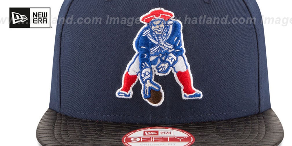 New England Patriots NFL THROWBACK LEATHER-RIP SNAPBACK Navy-Blac