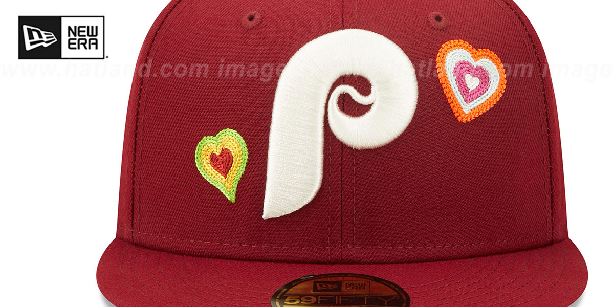 Philadelphia Phillies CHAIN STITCH HEARTS Burgundy Fitted Hat