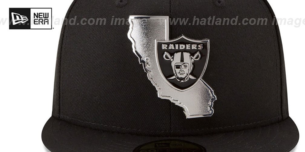 Oakland Raiders SILVER STATED METAL-BADGE Black Fitted Hat
