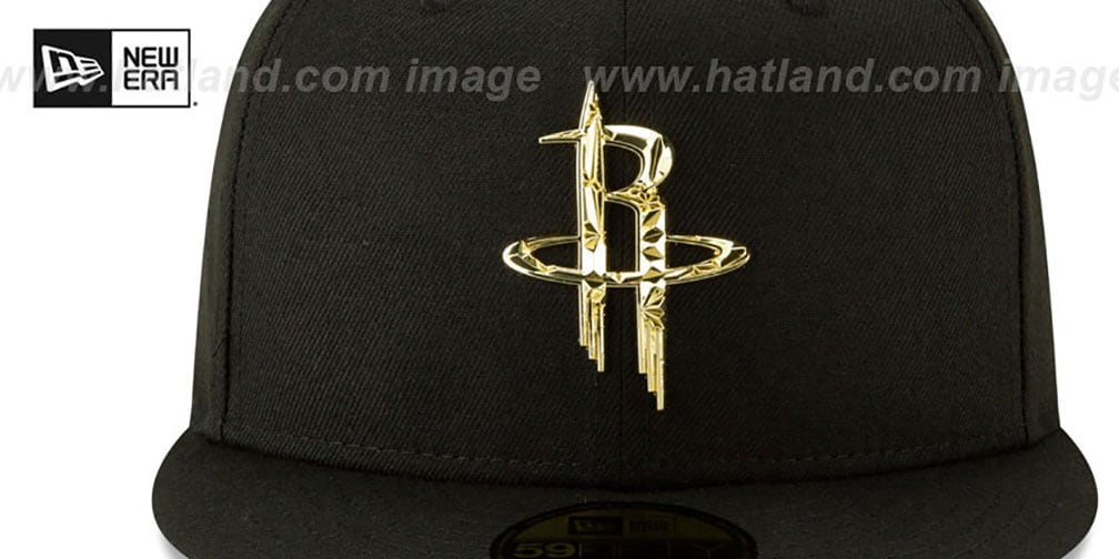 Houston Rockets GOLD SHATTERED METAL-BADGE Black Fitted Hat
