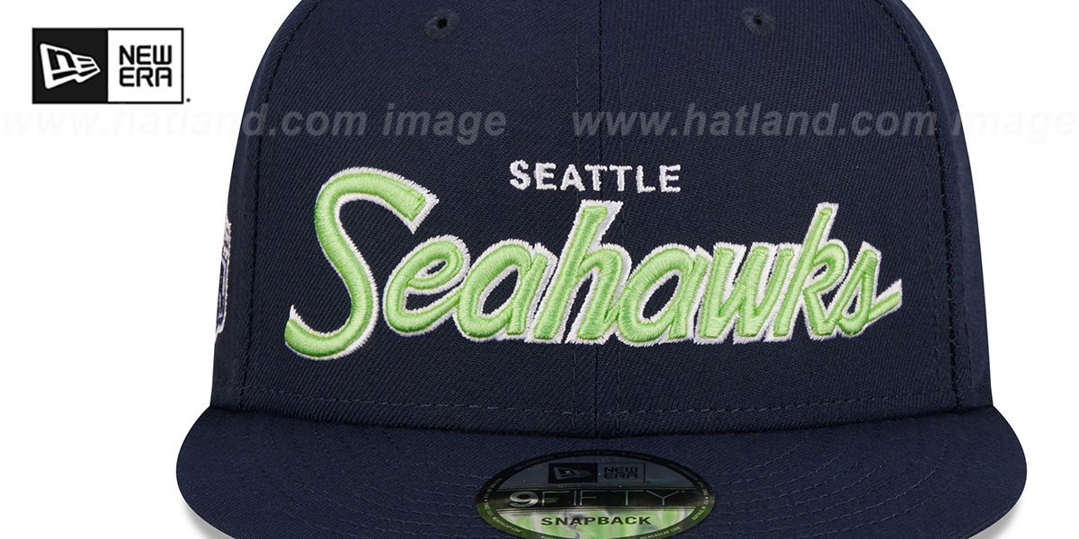 Seattle Seahawks SCRIPT-UP SNAPBACK Navy Hat by New Era