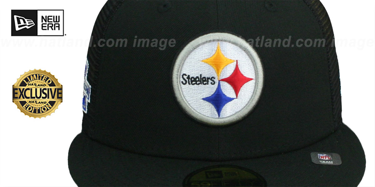 Pittsburgh Steelers SB XL MESH-BACK SIDE-PATCH Black-Black Fitted