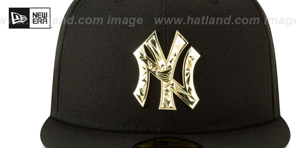 New York Yankees GOLD SHATTERED METAL-BADGE Black Fitted Hat