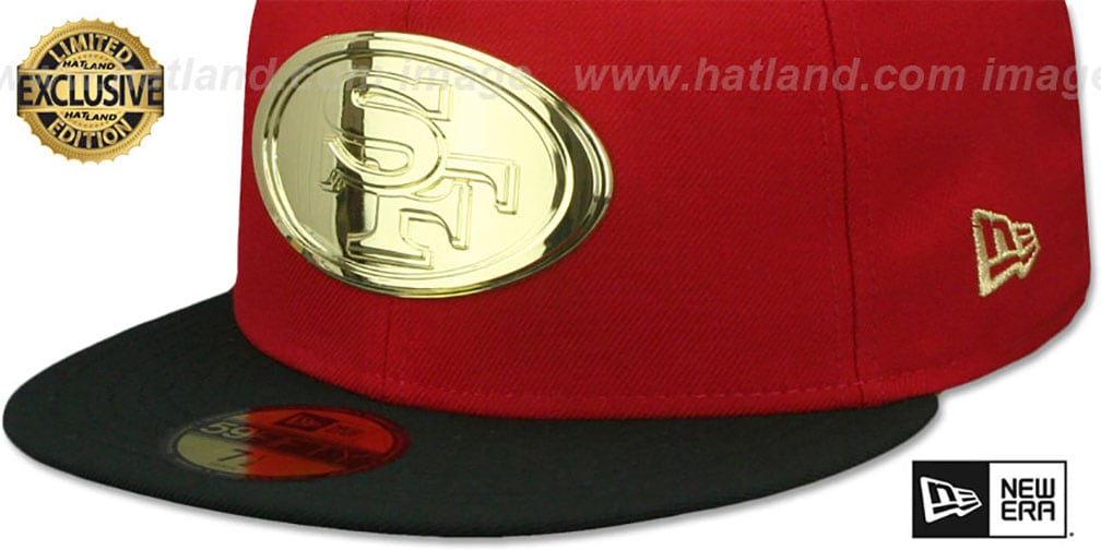 San Francisco 49ers GOLD METAL-BADGE Red-Black Fitted Hat