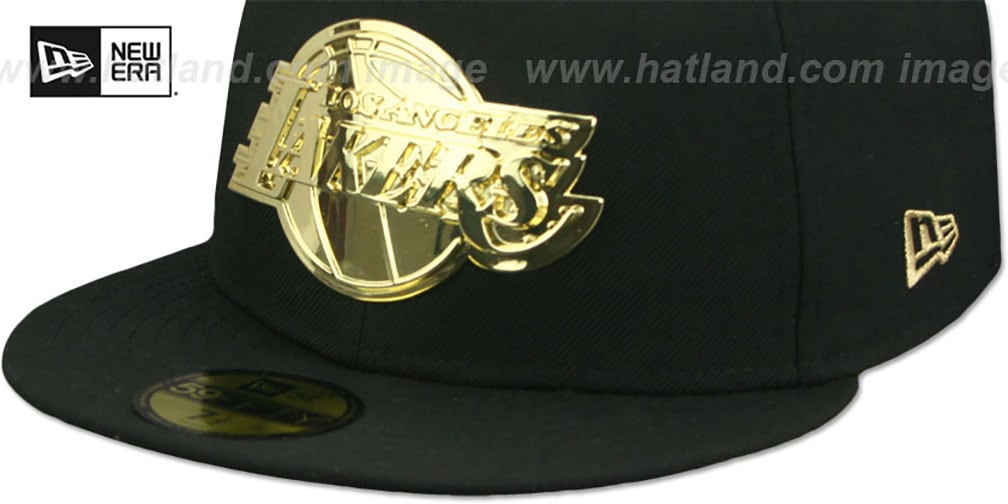 Los Angeles Lakers GOLD METAL-BADGE Black Fitted Hat