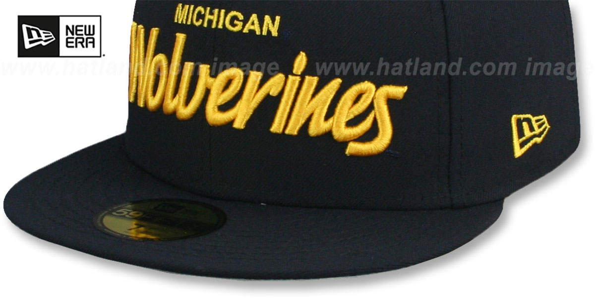 Michigan NCAA TEAM-SCRIPT Navy Fitted Hat by New Era