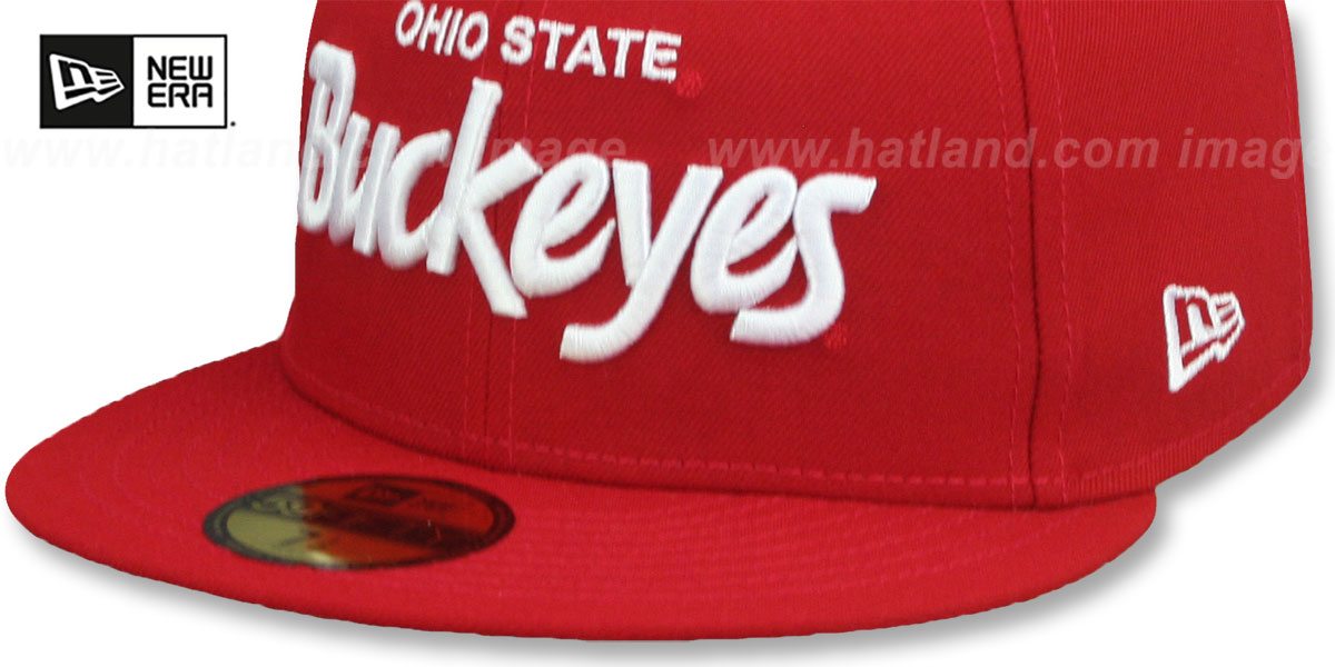 Ohio State NCAA TEAM-SCRIPT Red Fitted Hat by New Era