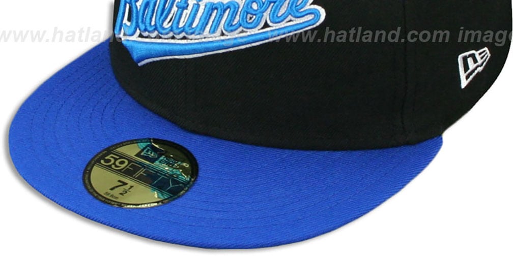 Baltimore Orioles 2T BALTIMORE SCRIPT Black-Royal Fitted Hat