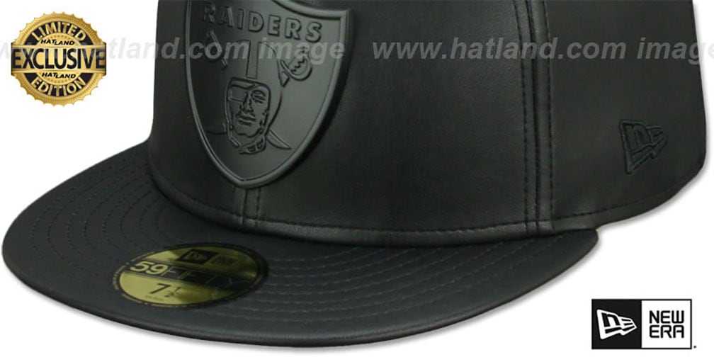Oakland Raiders LEATHER BLACK METAL-BADGE Black Fitted Hat