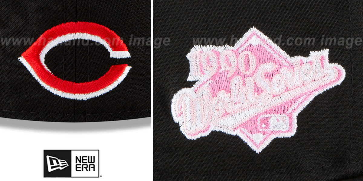 Cincinnati Reds LOGO BLOOM SIDE-PATCH Black-Pink Fitted Hat
