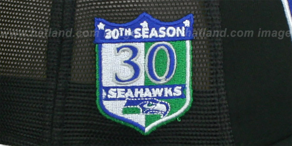 Seattle Seahawks 30TH MESH-BACK SIDE-PATCH Black-Black Fitted Hat