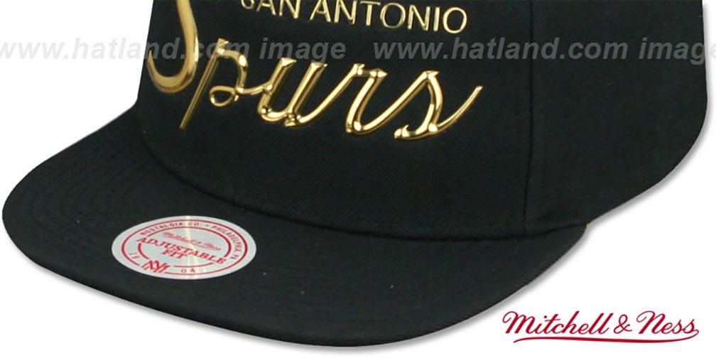 San Antonio Spurs LIQUID METALLIC SCRIPT SNAPBACK Black-Gold Hat