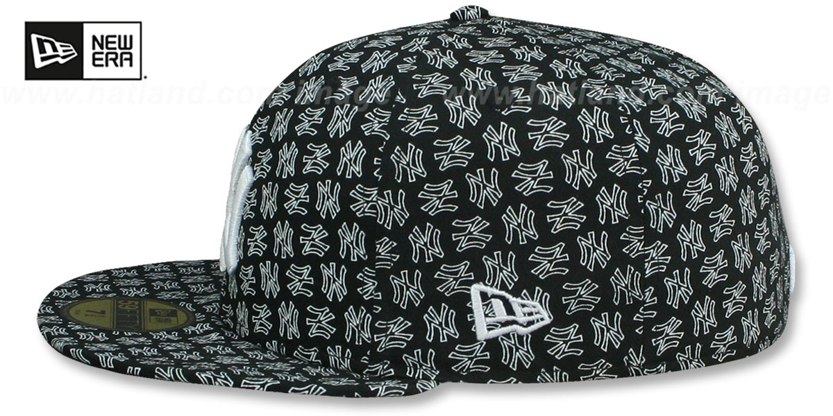 New York Yankees NY ALL-OVER FLOCKING Black-White Fitted Hat