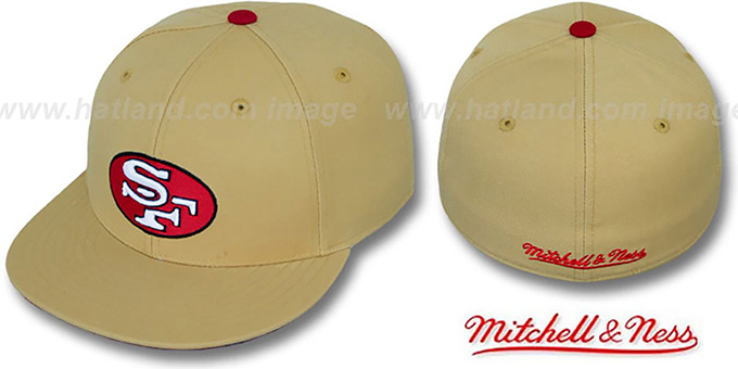 49ers CLASSIC THROWBACK Gold Fitted Hat by Mitchell and Ness