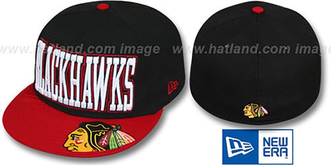 Blackhawks EPIC WORD Black-Red Fitted Hat by New Era