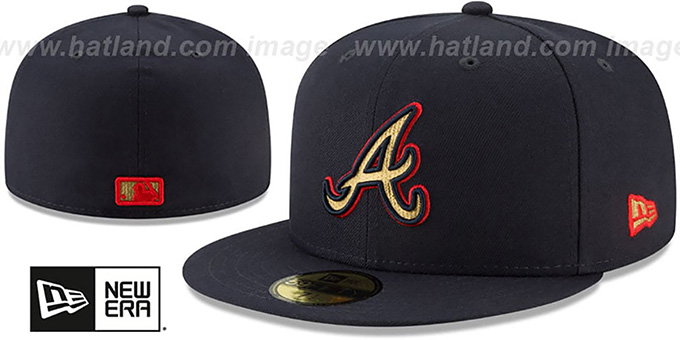 Atlanta Braves GOLD METALLIC STOPPER Navy Fitted Hat