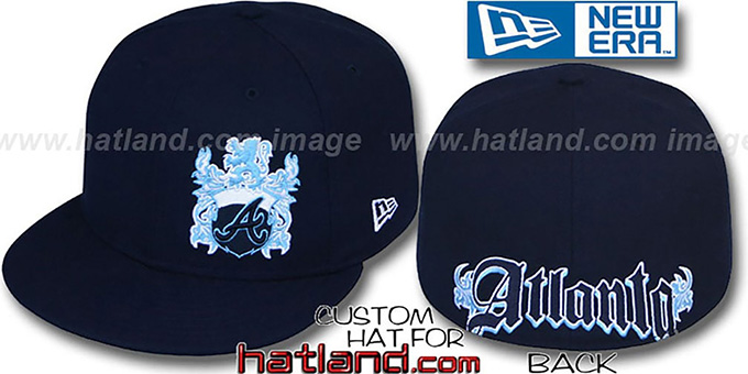 Braves OLD ENGLISH SOUTHPAW Navy-Baby Blue Fitted Hat