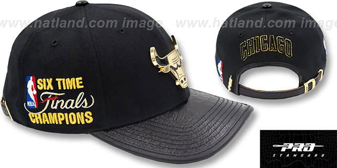 Chicago Bulls 6X CHAMPS GOLD METAL BADGE STRAPBACK Black-Gold Hat