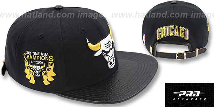 Chicago Bulls 6X CHAMPS TROPHY STRAPBACK Black-Gold Hat