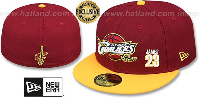 Cavaliers LEBRON JAMES 23 Burgundy-Gold Fitted Hat