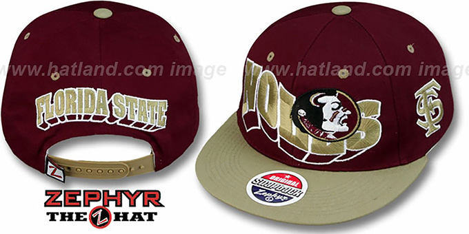 Florida State 2T FLASHBACK SNAPBACK Burgundy-Gold Hat by Zephyr