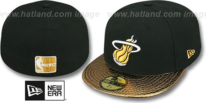 Miami Heat METALLIC SLITHER Black-Gold Fitted Hat by New Era