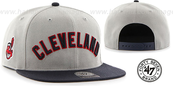 Indians SCRIPT-SIDE SNAPBACK Grey-Navy Hat by Twins 47 Brand