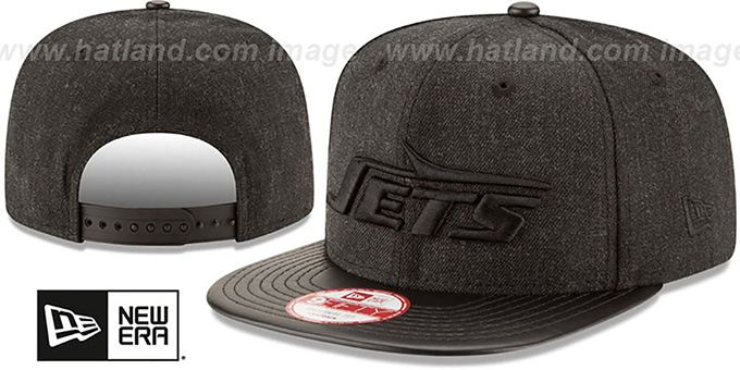 Jets THROWBACK LEATHER-MATCH SNAPBACK Black Hat by New Era