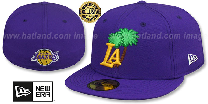 Los Angeles Lakers LA PALM PINK-BOTTOM Purple Fitted Hat