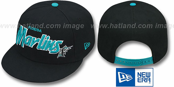 Marlins SCRIPT SNAPBACK Black Hat by New Era