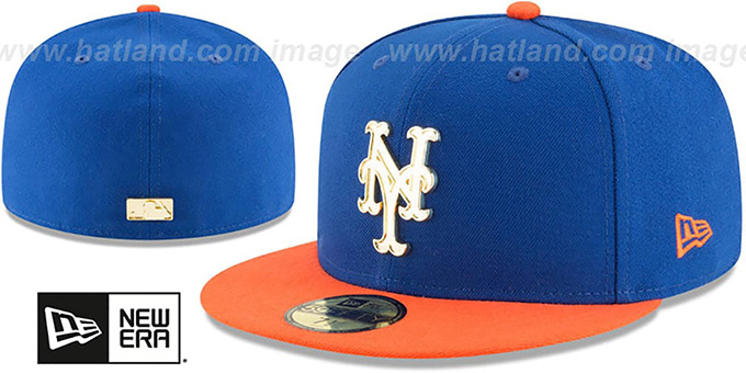 New York Mets GOLDEN-BADGE Royal-Orange Fitted Hat