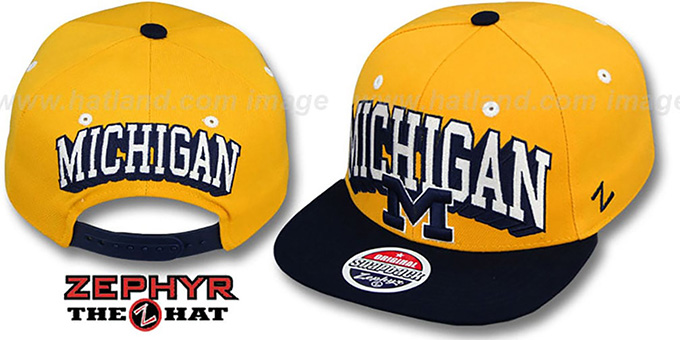 Michigan 2T BLOCKBUSTER SNAPBACK Gold-Navy Hat by Zephyr