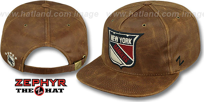 NY Rangers DYNASTY LEATHER STRAPBACK Brown Hat Zephyr
